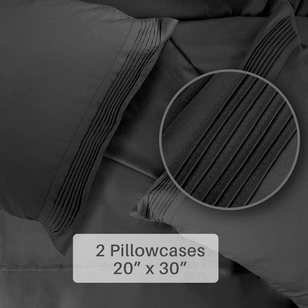 Full Bed Sheet Set, 4pcs Bedding Sheets & Pillowcases, Soft Microfiber 1800 Thread Count 16" Deep Pocket Luxury Bed Sheets - Hypoallergenic, Wrinkle & Fade Resistant (Black)