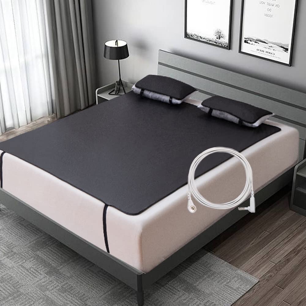 RIQINXIN Grounding Mattress Pad with 15ft grounding Cord Grounding Mat Perforated Design Conductive PU Leather Grounding Mat for Bed Relieve Pain 55x71in Black