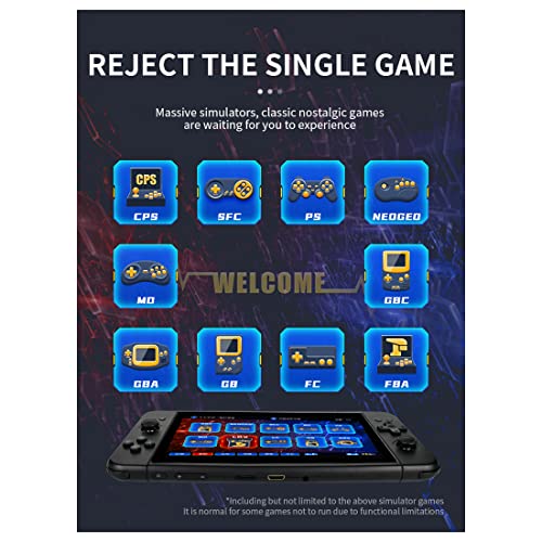 RAHEL POWKIDDY X70 Retro Handheld Game Console for Kids and Adults, 7-Inch IPS HD Screen Console Built-in 6000+ Games, 23.6 x 11.7 x 1.4cm - Black/64G