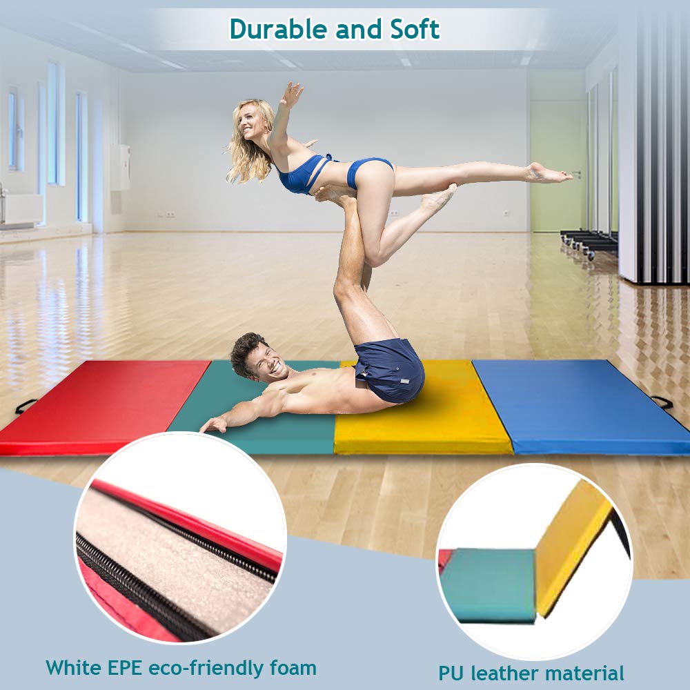 Gym Exercise Mat, Gymnastics Mat 4'x8'x2 Thick Foldable Panel Aerobics Exercise Fitness Tumbling Mat PU Leather with Handle Home Gym Floor Training Pad for Yoga Pilates Light Stretching Martial Arts