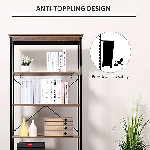 HOMCOM 4-Tier Industrial Modern Style Open Standing Bookshelf Organizer Storage Rack for Living Room, Bedroom, Brown/Black