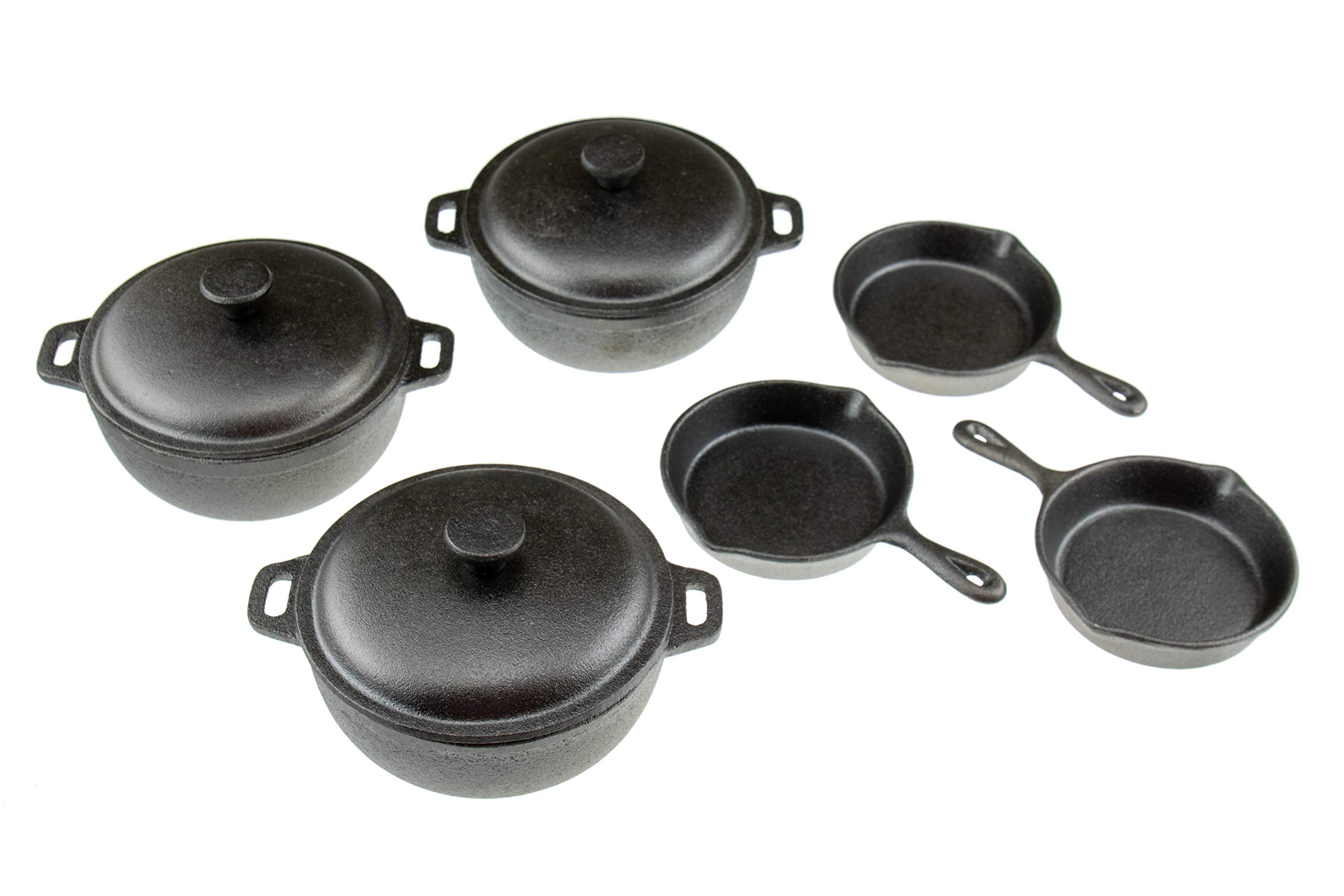 Heavy Duty Pre Seasoned Mini Cast Iron Dutch Oven Set of 3, Oven Safe Cooker, Black