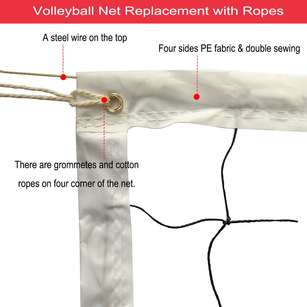 GeWeDen Volleyball Net,Classic Pool Sand Volleyball Net Replacement Netting System Standard Size (32 FT x 3 FT) Poles Not Included