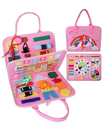 Supplim Busy Board Montessori Toy for Toddlers 1 2 3 4 5 Years Old - Educational Activity Sensory Board Preschool Learning Fine Motor Skills Toys, Toddler Travel Toy for Plane Car, Gift for Boys Girls