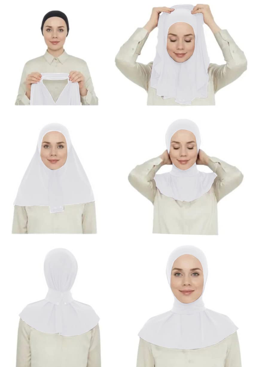 GERINLY Black Instant Hijab with Tie Back Buttons Nonslip Sport Head Scarf for Women (Black)