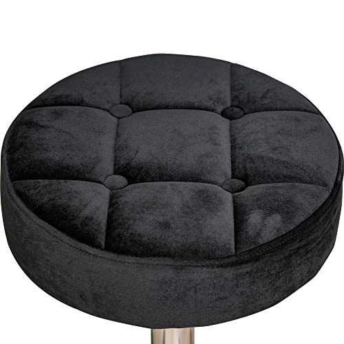 HOMCOM Round Rolling Stool with Height Adjustable Lift, Vanity Chair with Luxury Style Upholstery, Office Chair with Swivel Seat and Wheels for Work Spa Salon, Black