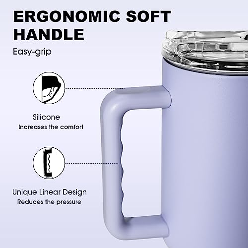 Serborni 40 oz Tumbler With Handle and 2 Straws Lid, Insulated Tumblers Stainless Steel, Upgraded Leak-Proof Lid For Hot and Cold Insulation Travel Coffee Cup Mug(Skyblue)
