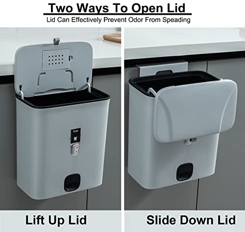 Sooyee Trash Can Kitchen with Inner Barrel for Counter Top or Under Sink,10 Liter Compactor Compost Bin with Lid For Bathroom/Bedroom/Office,Gray