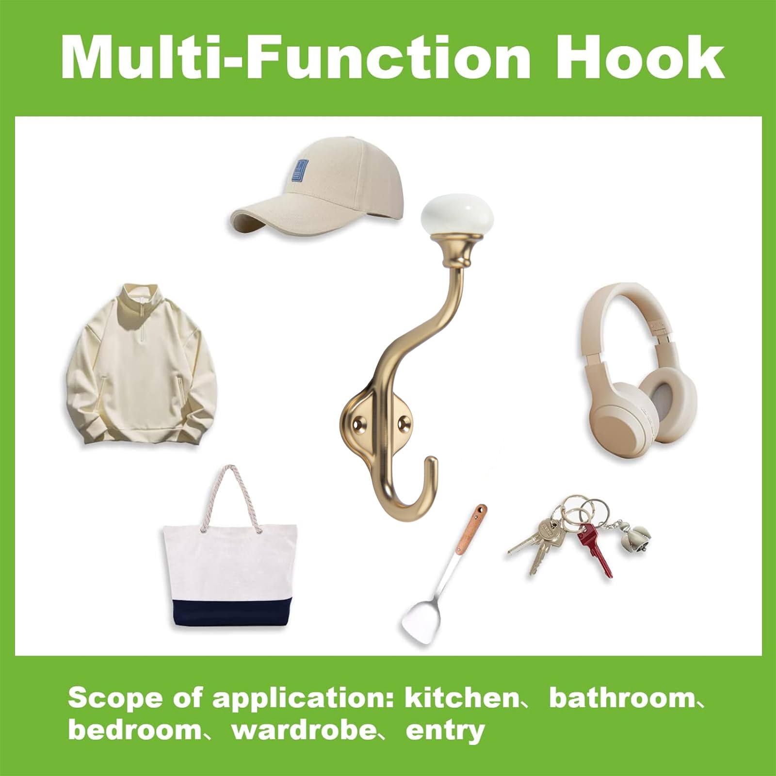 TUNNY Coat Hooks - 5 Pack Champagne Bronze Towel Hooks Robe Hooks Decorative Wall Hooks for Bathroom Bedroom Kitchen Towel Robe Clothes Cabinet Closet Bathroom Hardware