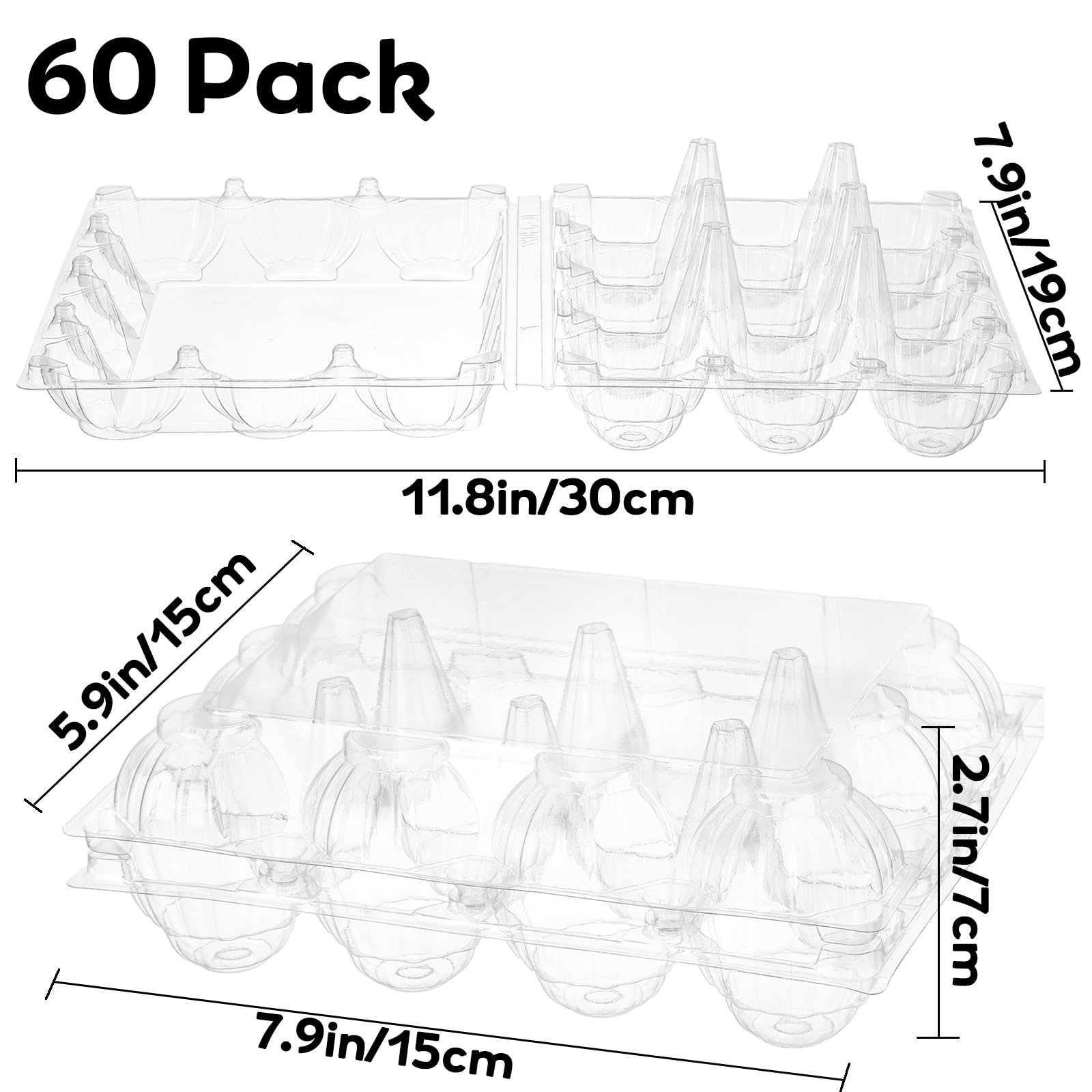 Youeon 60 Pack Plastic Egg Cartons 12 Count, Clear Egg Cartons for Chicken Eggs 3x4 Grid, Reusable Egg Cartons Bulk Perfect for Family, Farm, Markets, Display, Camping -Medium