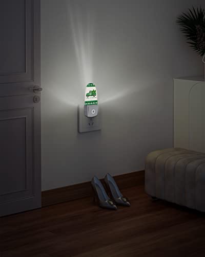 St. Patrick's Day Night Light, LED Plug in Night Light, Green Black Checkered Truck Lucky Clover Gold Night Lights with Dusk to Dawn Sensor Decorative Kids/Adults Nightlight for Bedroom Bathroom