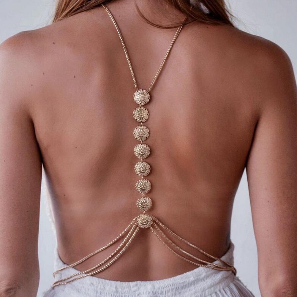 fxmimior Womens Harness Body Chest Belly Waist Chain Necklace Beach Bikini Jewelry Silver (Gold)