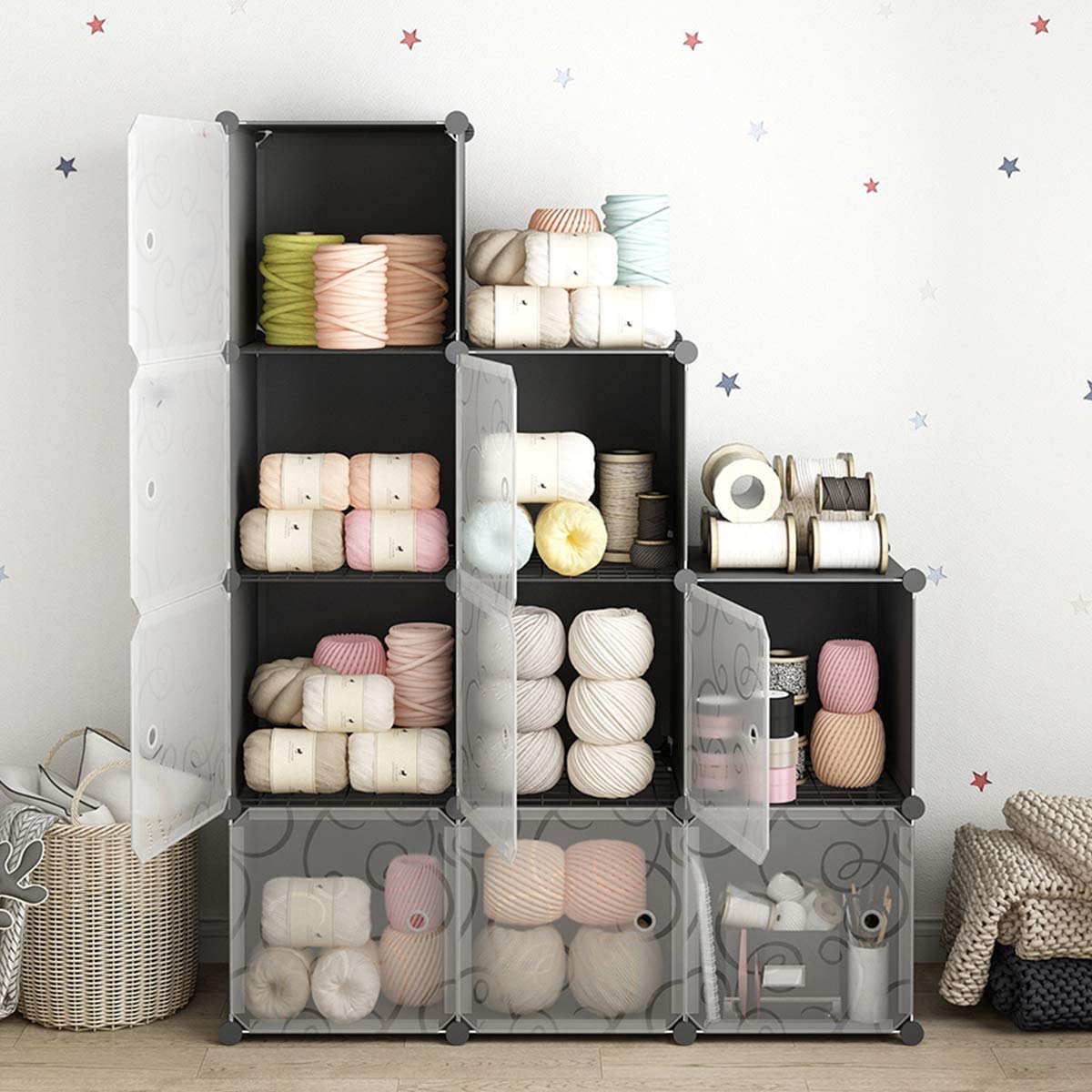 GREENSTELL Cube Storage Organizer, 6-Cube Closet Organizer, DIY Plastic Storage Cubes Organizer, Modular Storage Cabinet Book Shelf Shelving for Bedroom, Living Room, Office Black