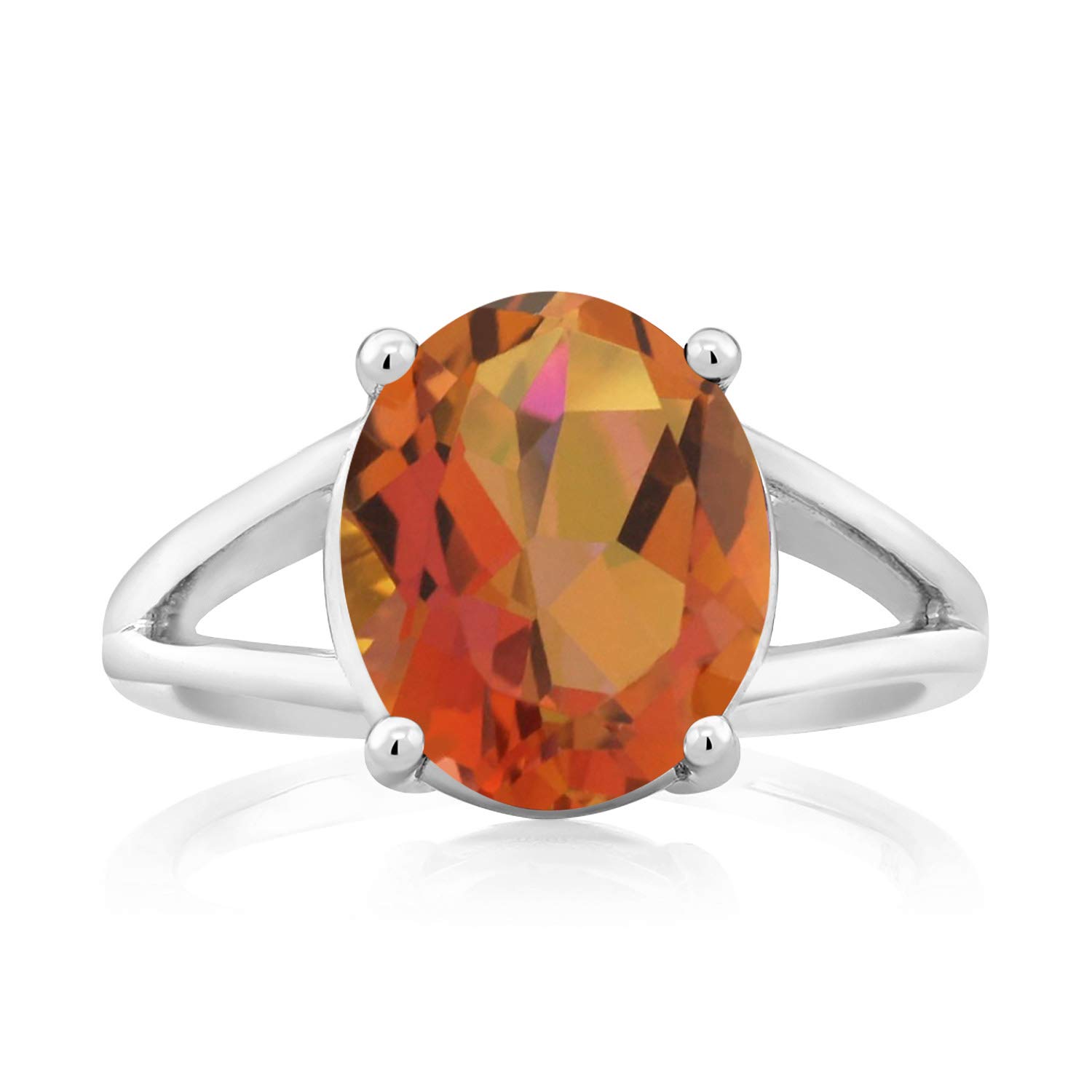 Gem Stone King 925 Sterling Silver Twilight Orange Mystic Quartz Ring For Women (4.00 Cttw, Gemstone Birthstone, Oval 12X10MM, Available In Size 5,6,7,8,9)