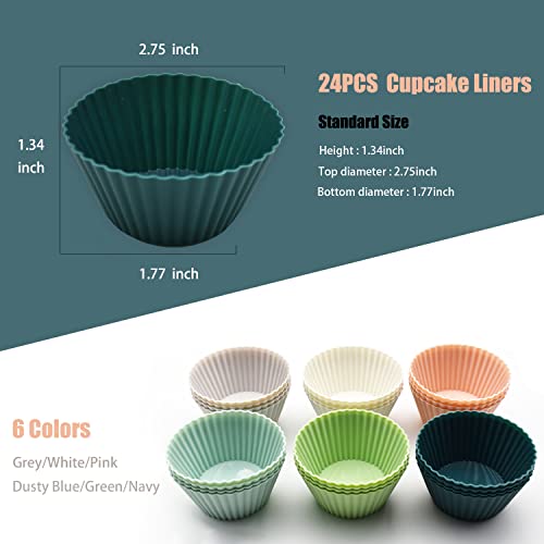 Reusable Silicone Cupcake Baking Cups 24 Pack, 2.75 inch Silicone Baking Cups, Non-stick Muffin Cupcake Liners for Party Halloween Christmas, Easy Clean Pastry Muffin Molds(Multicolor)
