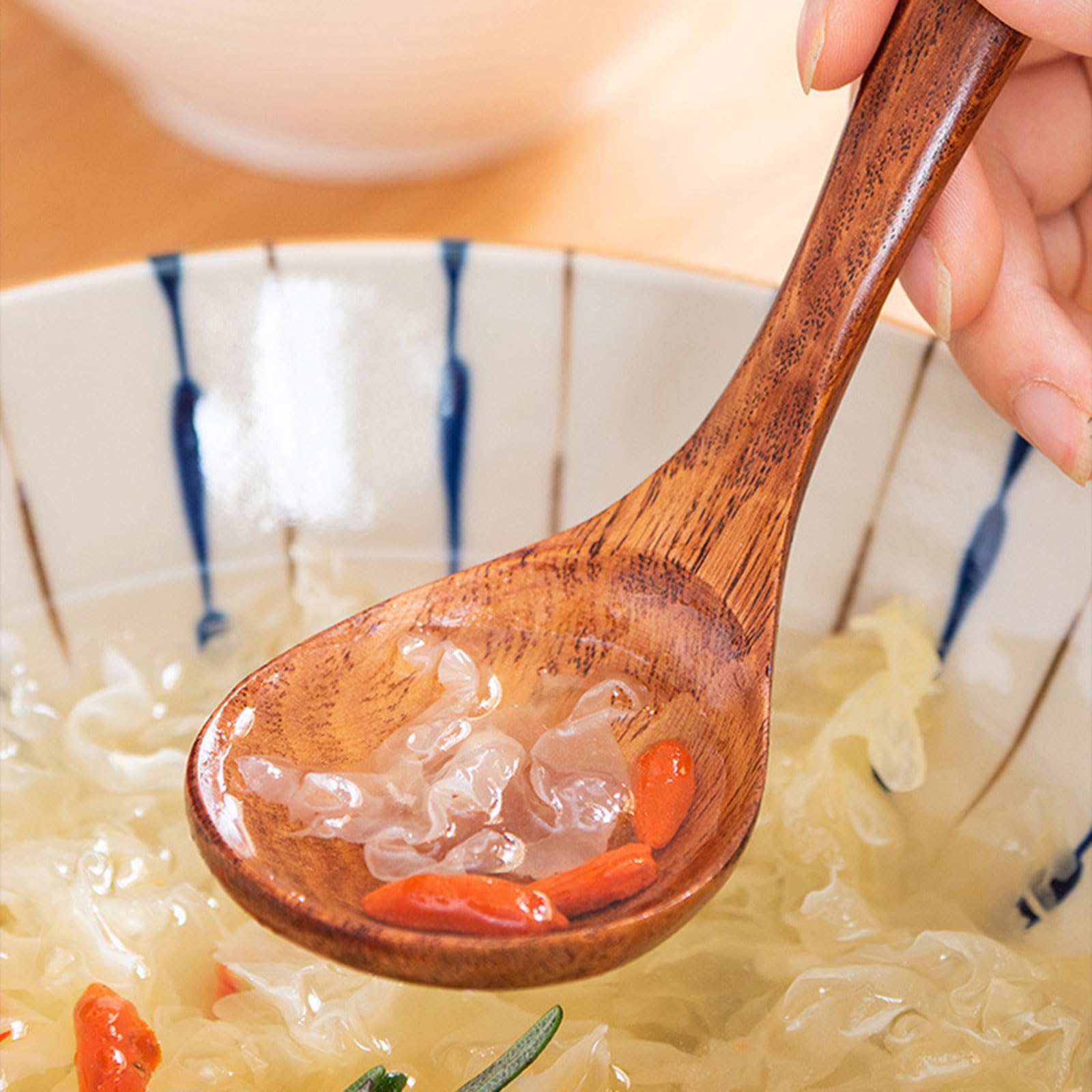 Soup Spoon Natural Japanese Wooden Soup Porridge Ramen Rice Long Handle Spoon Cutlery Suitable For Family Restaurant Ramen Rice Long Handle Spoon