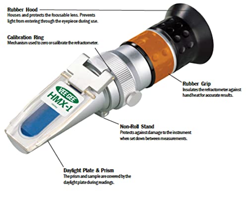Vee Gee Scientific HMX-1 Premium Honey Refractometer with ATC, Industrial-Grade, Triple Scale (Honey Moisture: 13-27%, Brix: 58-92%, Baume: 38-43°), 5-Year Warranty Included