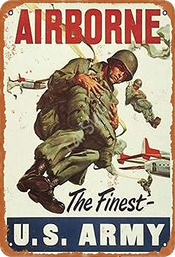 Vintage Tin Sign Airborne The Finest Us Army Metal Poster Retro Art Wall Decoration for Home Club Cabin Garage Store Bar Cafe Farm 12" X 8"