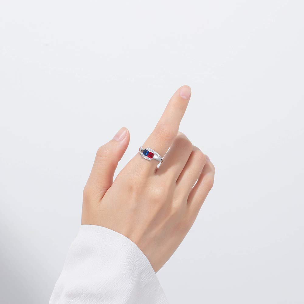 GLAMCARAT Sterling Silver Personalized mother ring with 2 birthstones promise ring name engraved jewelry for women (sterling-silver, 8)