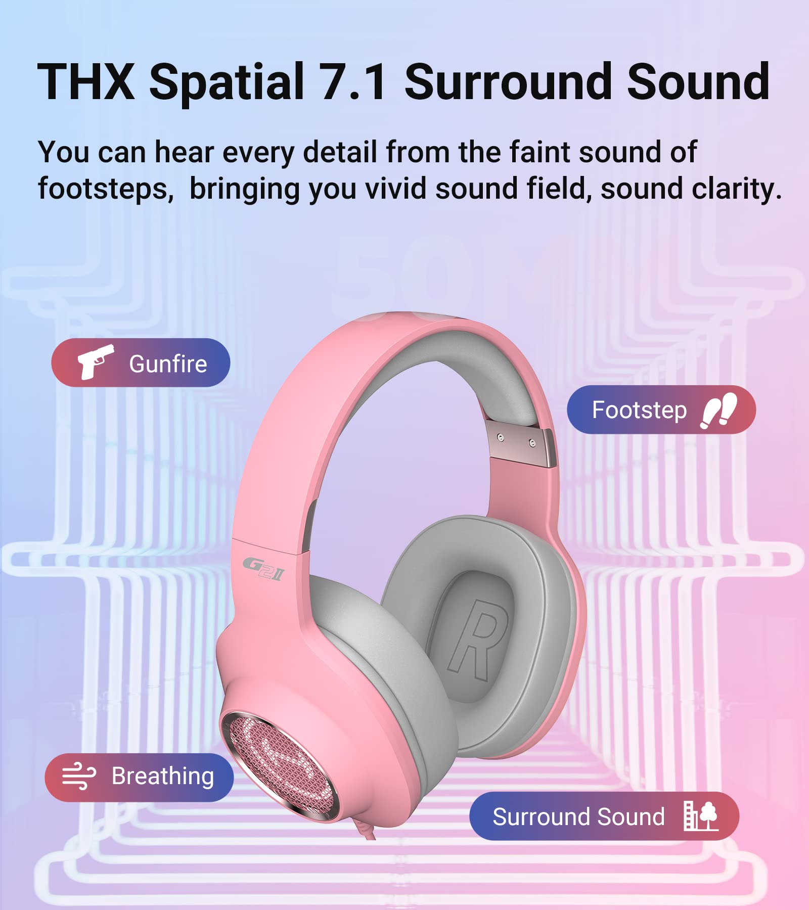 HECATE by Edifier G2 II Pink Gaming Headset, USB Wired Pink Gaming Headphones with Cat Ear for PC/MAC/PS4/PS5, 7.1 Surround Sound, Detachable Cat Ear and Noise Cancelling Microphone, LED RGB Lighting