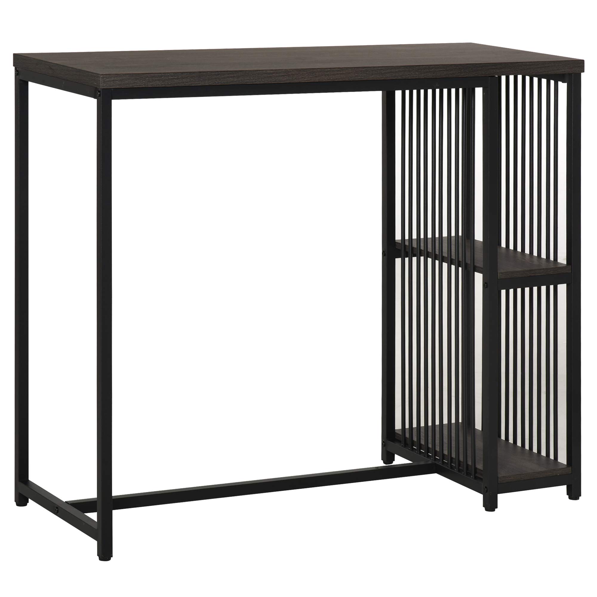 HOMCOM Industrial Steel Tube Bar Table with Wood Top, Steel Frame, 2-Tier Storage Shelf, Adjustable Footpad, Pub Table for Kitchen Dining Room, Walnut