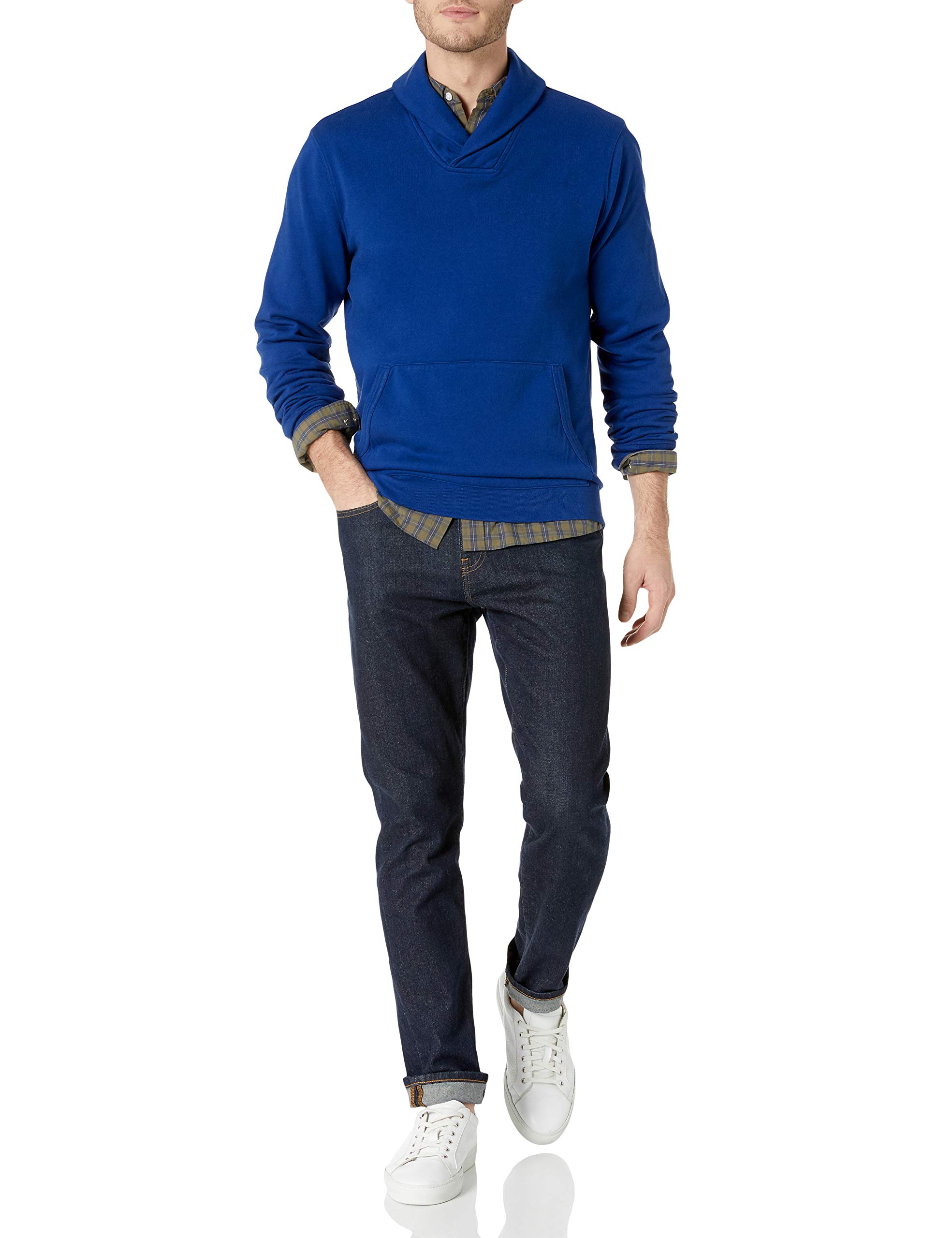 Goodthreads Men's Lightweight French Terry Shawl Collar Pullover Sweatshirt, Bright Blue, Medium