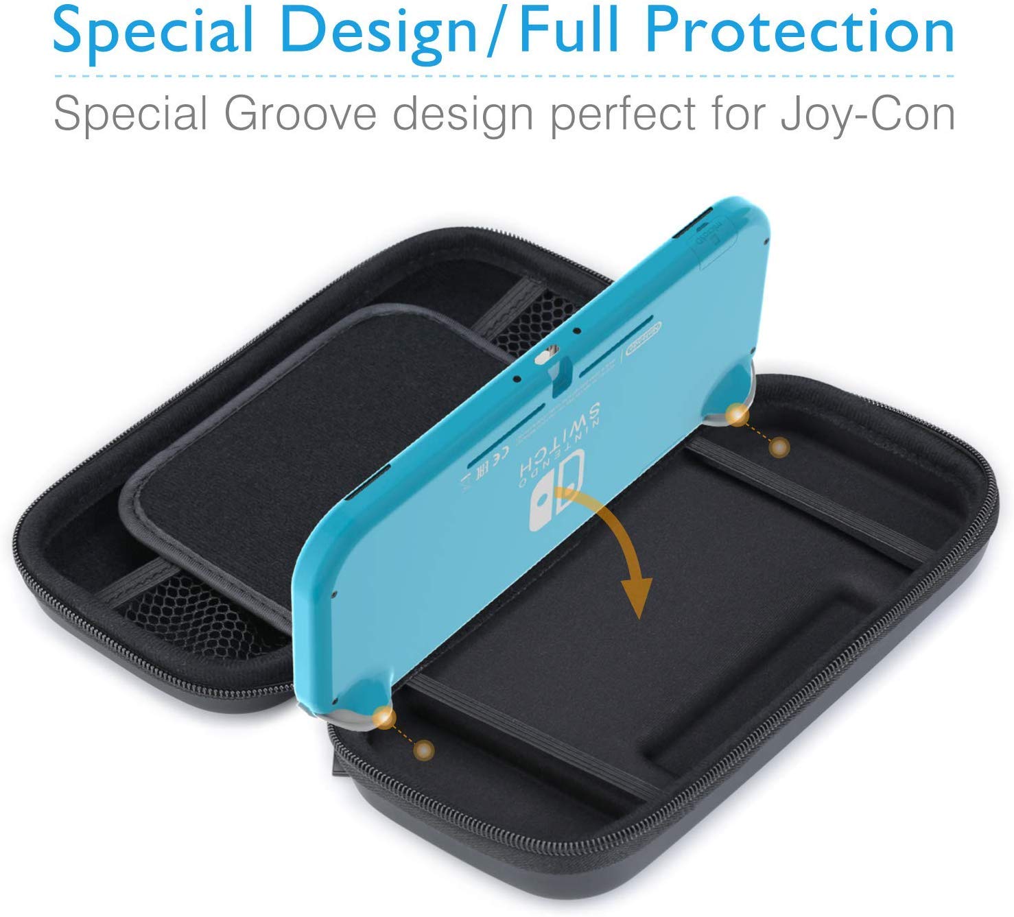 HEYSTOP Switch Lite Carrying Case with 2X Tempered Glass Screen Protector and 10 Games Card Storage for Nintendo Switch Lite Pouch Accessories Kits