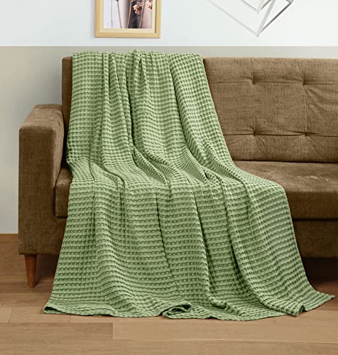 Utopia Bedding Cotton Waffle Blanket 300 GSM (Sage Green - 90x108 Inches) Soft Lightweight Breathable Bed Blanket King Size Layering Any Bed for All Season