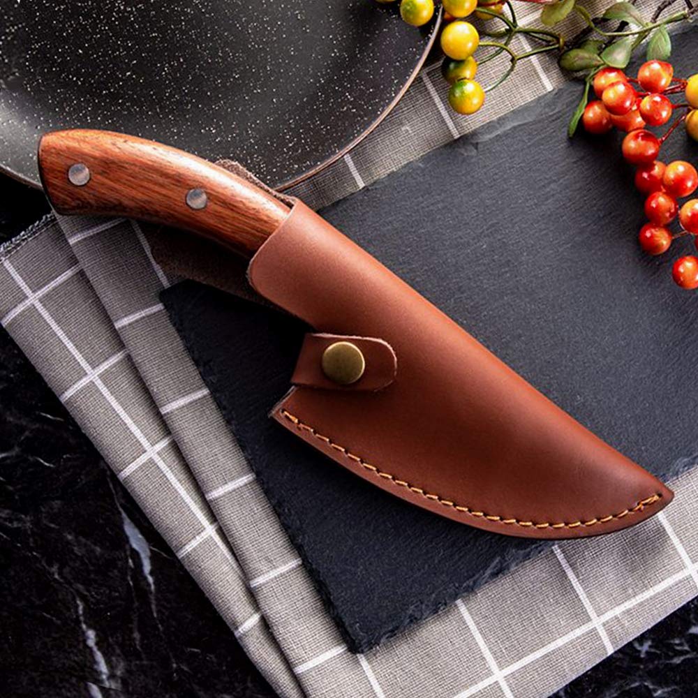 SMTENG Outdoor Survival Knife 5.5 inch,Great for Camping,Hunting and BBQ activities with Leather Sheath,Handmade Forged Hammered kitchen Knife Full tang Sharp Blade Butcher Knives Boning knife