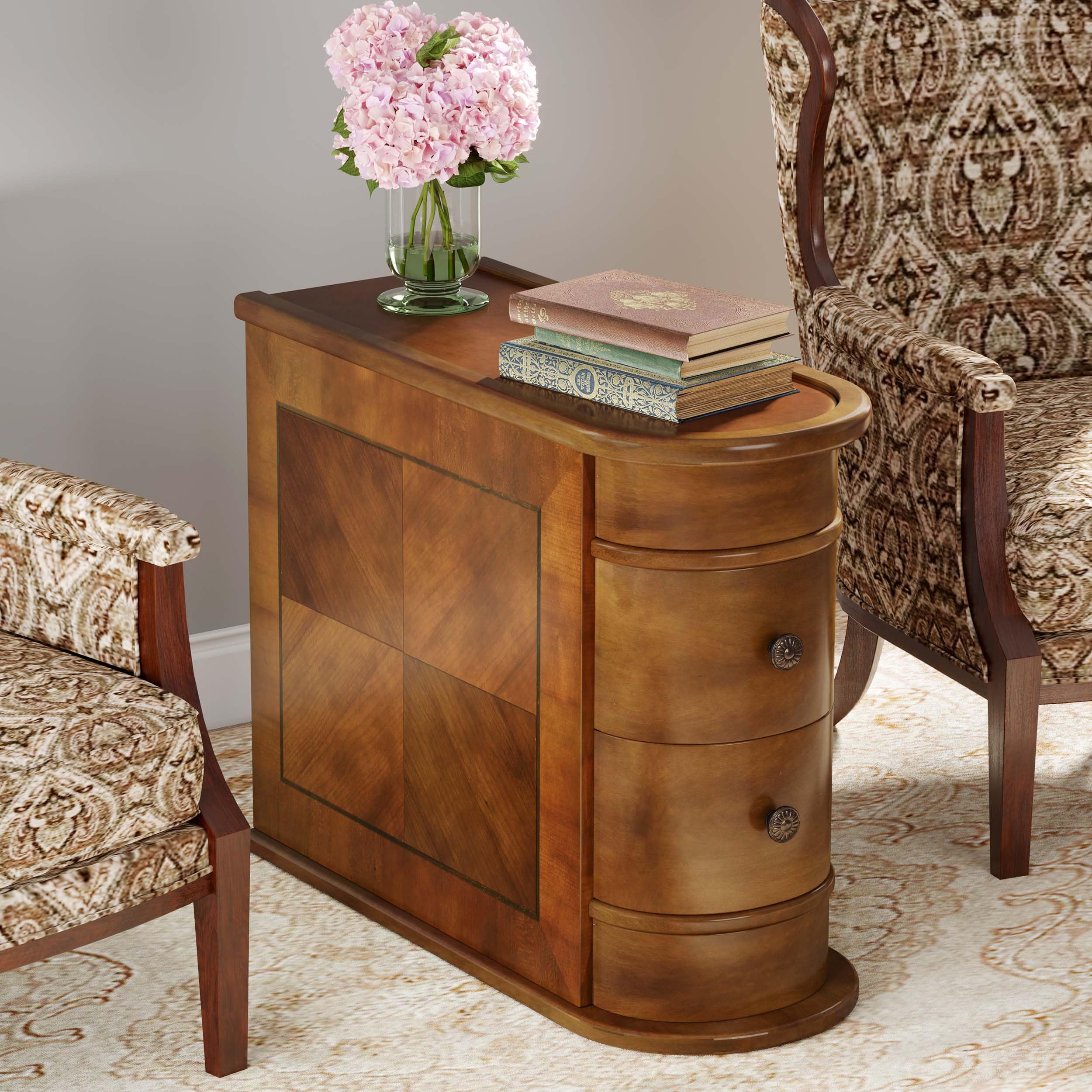 Wood End Table with 2 Drawers, No Assembly Required Narrow Sofa Side Table for Living Room, Vintage Slim Nightstand Bedside Table for Bedroom, Finished Back (2 Drawers, Brown, 1Pc)