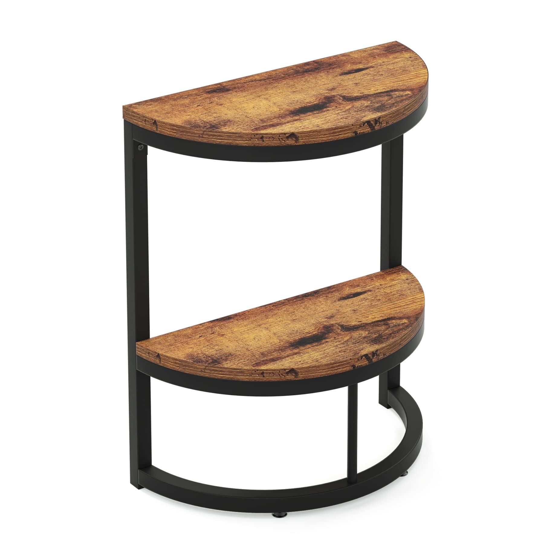 Tribesigns 2-Tier End Table Semi Circle, Small Half Round Side Table with Storage Shelf, Wood Accent Table Slim C Table for Sofa Couch, Living Room, Bedroom, Small Space, Easy Assembly, Rustic Brown