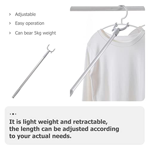 Veemoon Metal Hangers Clothesline Outdoor Adjustable Hanger Retriever Clothes Drying Pole Garment Reaching Hook Dressing Stick Retractable Rods (As Shown) Metal Hangers Clothesline Outdoor