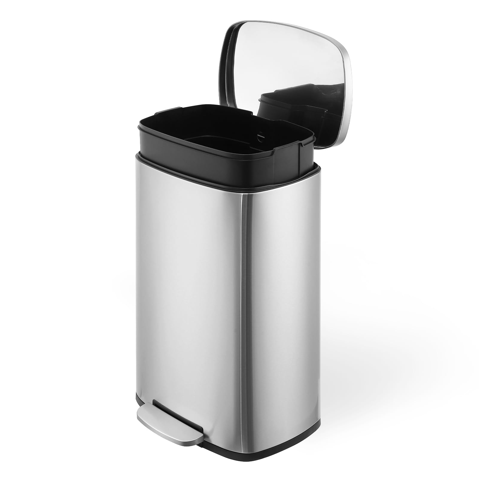 WELYFE 50L/13 Gallon Step Trash Can, Kitchen Garbage Can, Commercial Kitchen Trash Can with Soft Close Lid, Foot Pedal and Removable Inner Bucket, Semi-Round