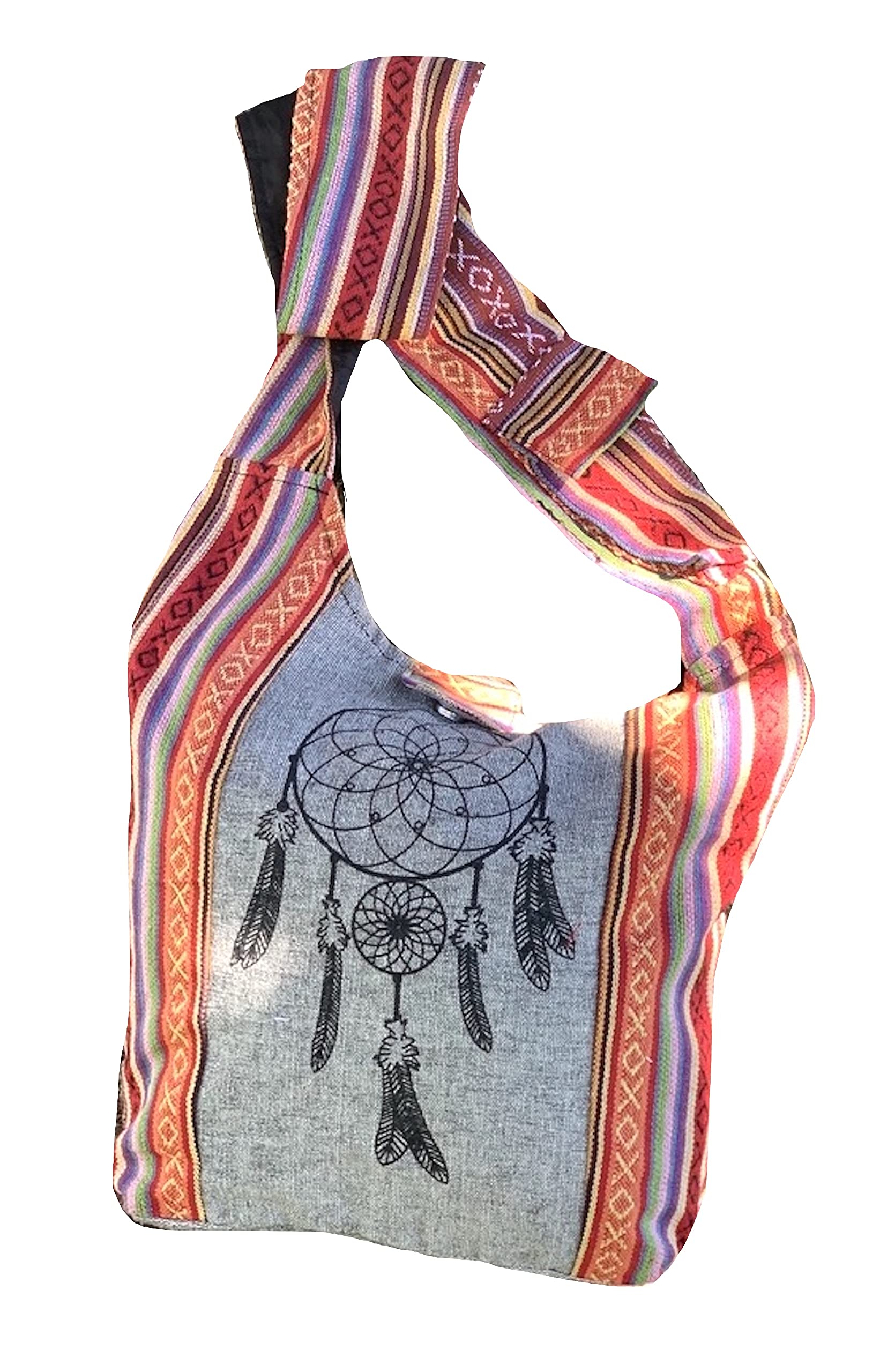 Himalaya Handmade Cotton Shoulder Bag, Unique Tapestry Hippie Crossbody with Dream Catcher Print Hobo Cross body Women bag, Festival bag Sling Boho Bag/Handmade with Love., Multi Colored Orange