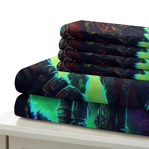 GEEYOU Cosmic Space Wolves Duvet Cover Quilt Cover Comforter Covers for Teens and Adults 3D Print with Pillow Cases Bedding Set with Zipper Closure Soft Microfiber 3 Pieces Queen(228x228cm)