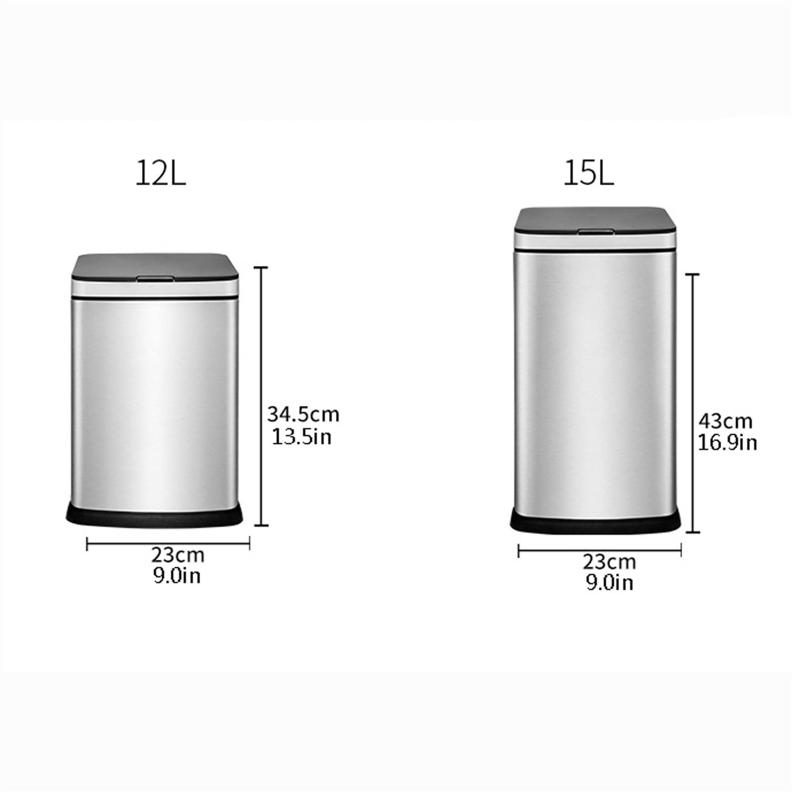 Garbage Recycling Bin Smart Home Electric Trash Cans Square Kitchen Trash Can with Lid Stainless Steel Induction Trash Can for Living Room Bathroom, 5 Colors Kitchen Trash Can (Black 15L)