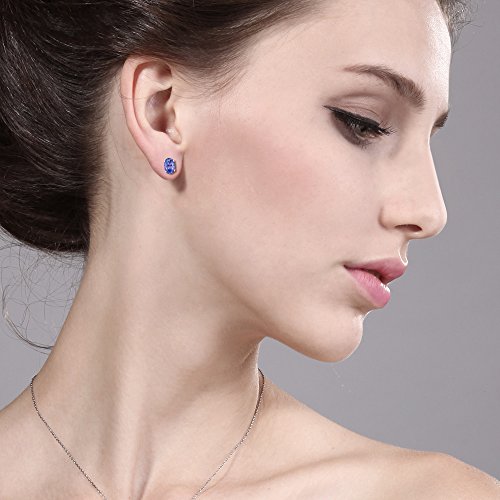 Gem Stone King 925 Sterling Silver Tanzanite Stud Earrings For Women (1.00 Cttw, Gemstone Birthstone, 6X4MM Oval Shape)