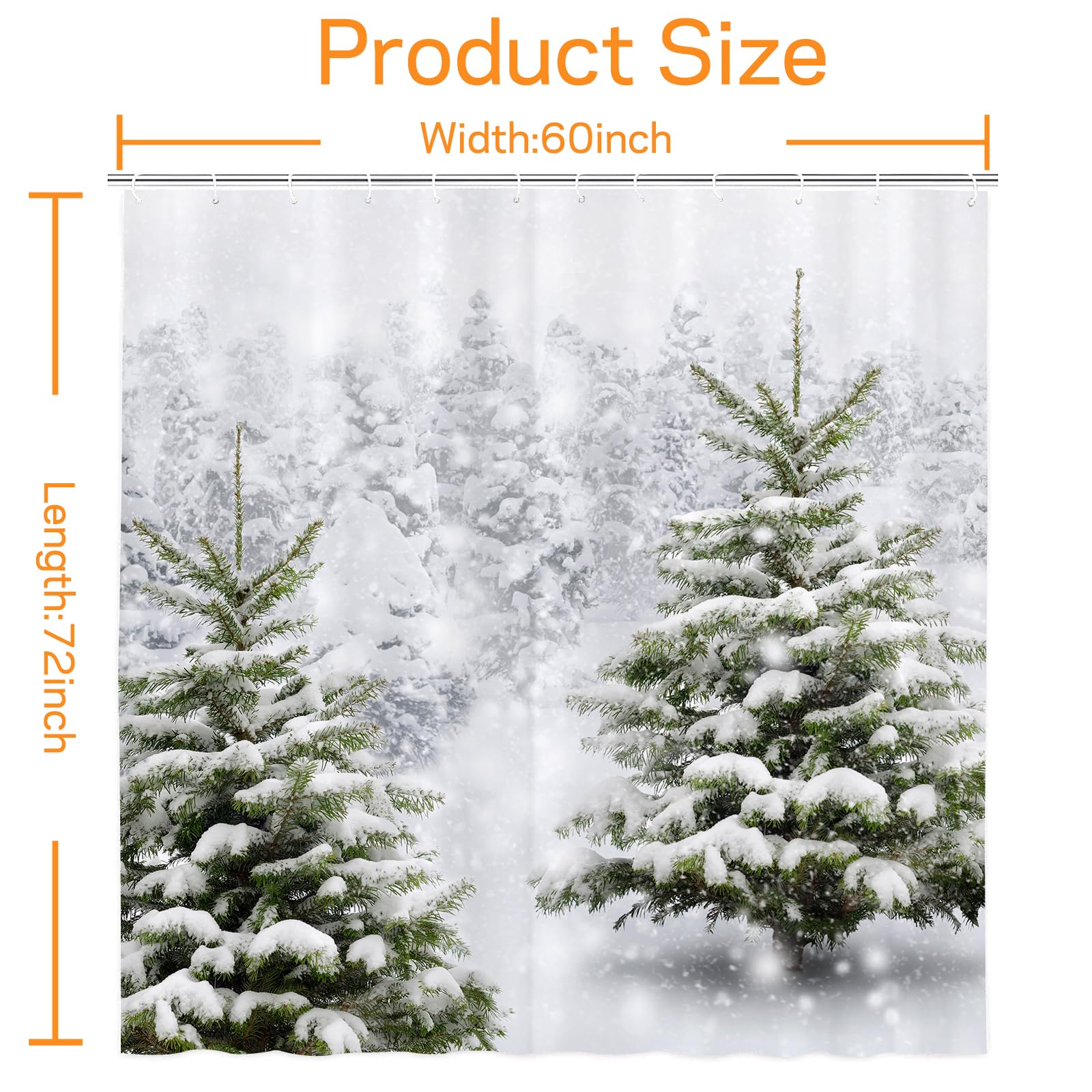 GOOESING Christmas Tree Shower Curtain Winter Forest Pine Tree Snowflake Snowfall Natural Scene Bathroom Shower Curtains for Bathtub Decoration with Hooks 60x72 Inch