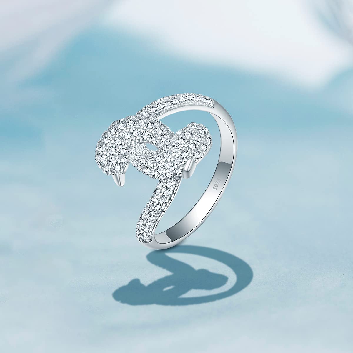 JIARUI Cute Dolphin Promise Ring 925 Sterling Silver Micro Pave Setting Ring for Women Jewelry Gift for Anniversary Birthday