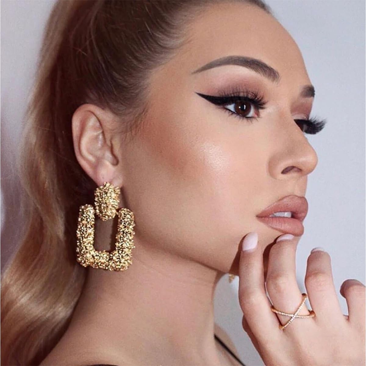 Gold Square Geometric Dangle Earrings, Fashion Statement Drop Earrings for Women KELMALL COLLECTION