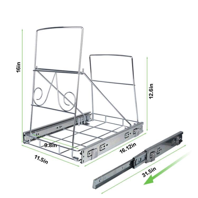 XIIHONN Under-Cabinet Push-Pull Trash can Holder, Adjustable Slide Out Garbage Bin with Removable Front Basket, Pull Out Waste Bin Shelf for 7-11 Gallon Trash Can (Trash Can Not Included)
