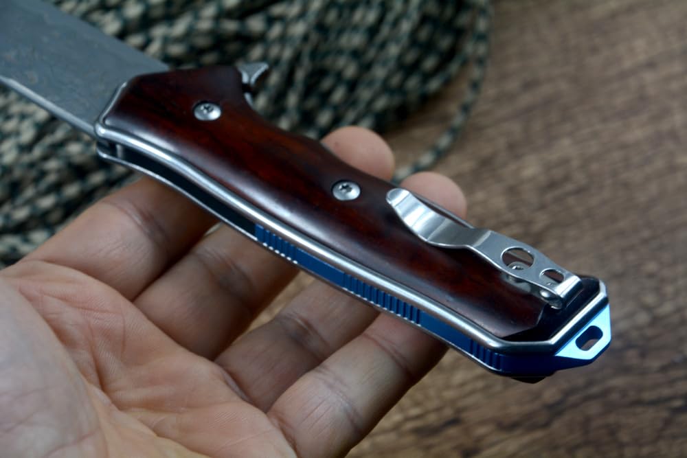 TWO SUN YSTART Damascus Blade Pocket Outdoor Folding Knife Red Ebony Wood Handle