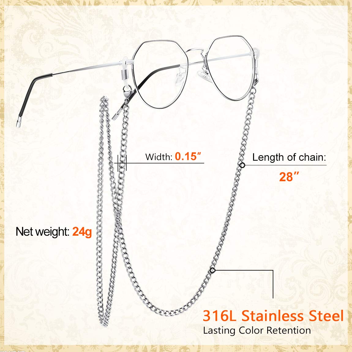 Glasses Chain for Men 28" Stainless Cuban Chain Eye Glasses Chains for Women