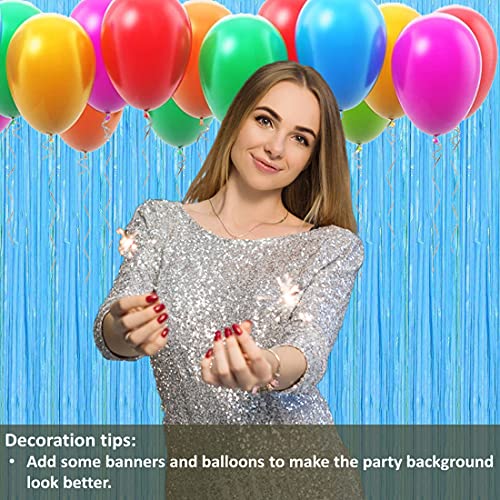 Vanujoy 3pcs Macaron Light Blue Tinsel Foil Fringe Backdrop Curtains 2024 Graduation Party Decoration - Party Door Wall Streamer Photo Backdrop for Birthday Wedding Engagement Bridal Shower Decoration