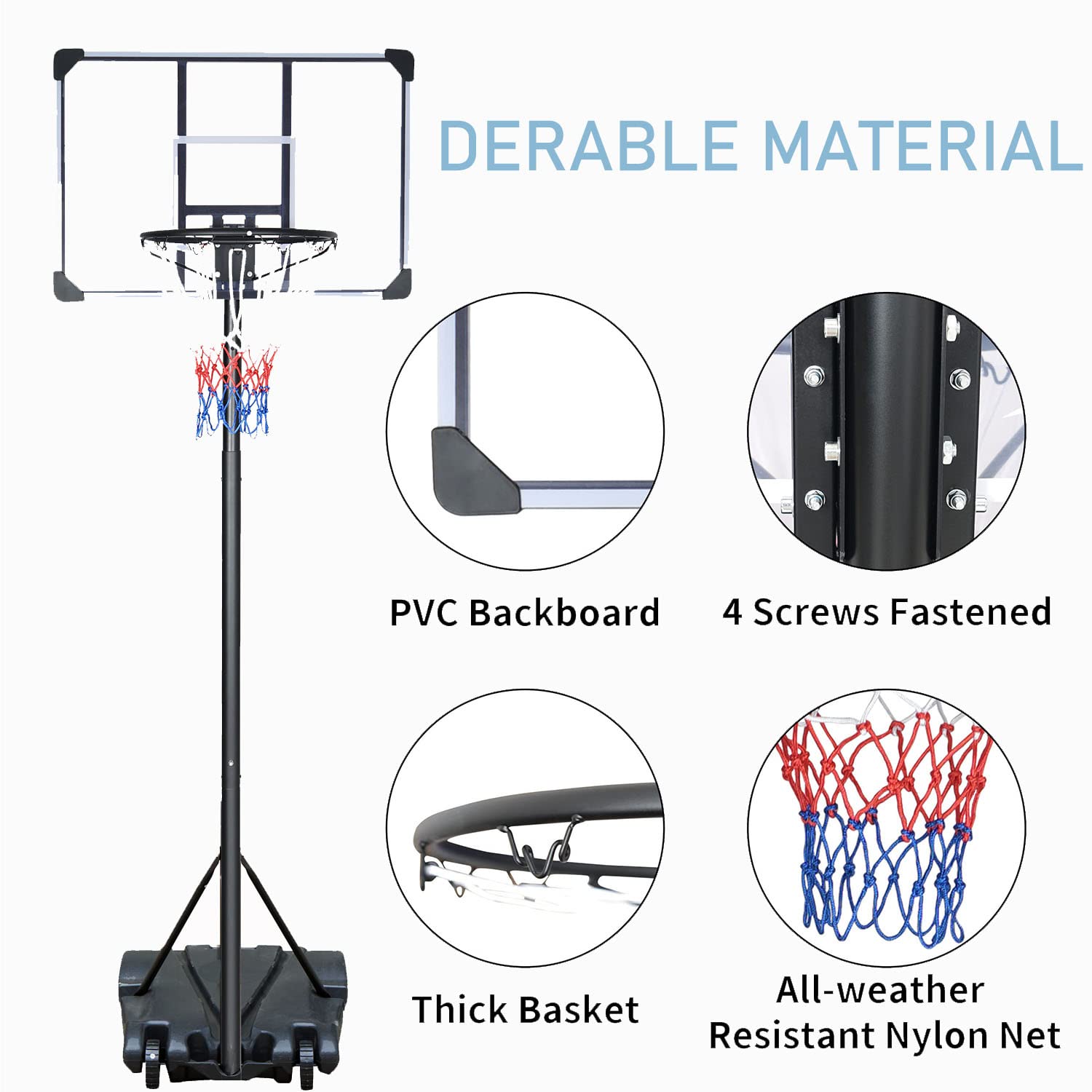 Icoud Height-Ajustable Basketball Hoop 7/8.5/9.2ft Portable Basketball Goals,32 inch Background with Wheels System