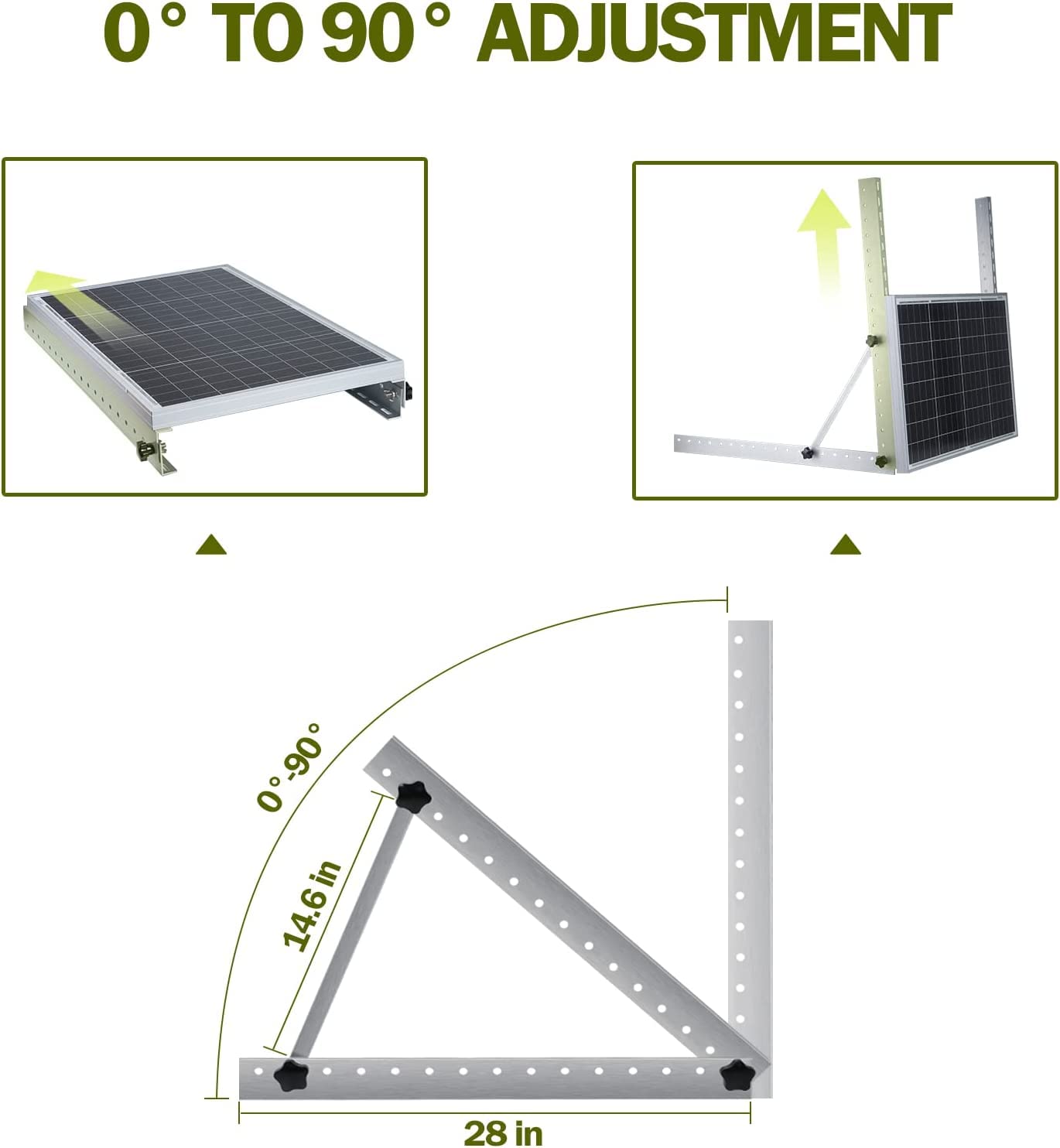 HQST Adjustable Solar Panel Tilt Mount Brackets, 28 inch Solar Panel Racks with Foldable Tilt Legs - Support up to 150 Watt Solar Panels for Boats, RV, Roof Off Grid System