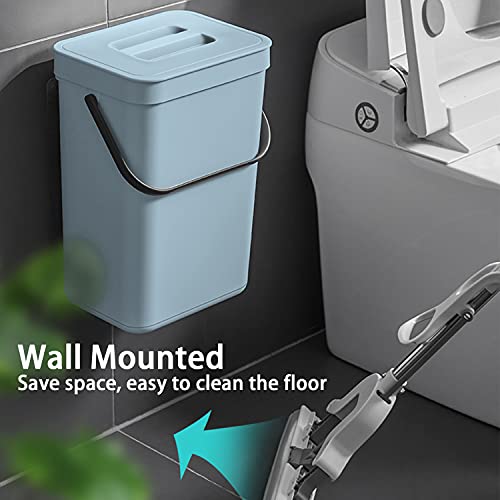 StoneSpace Under Sink Compost Bin Indoor Kitchen Sealed, 3.2 Gallon/12L Compost Bucket for Kitchen, Wall Mounted Small Trash Can with Lid,1 Pack Blue