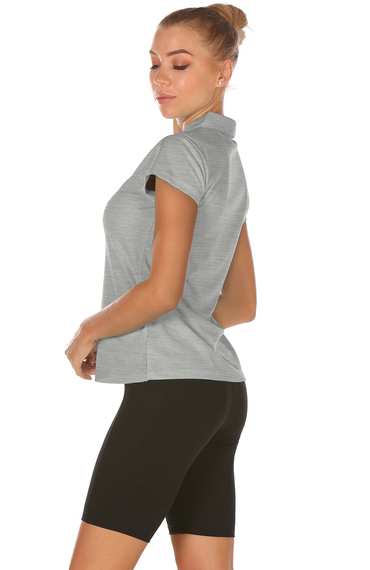 icyzone Golf Polo Shirts for Women, Ladie's Collared Tennis Short Sleeve Tops (Grey, M)