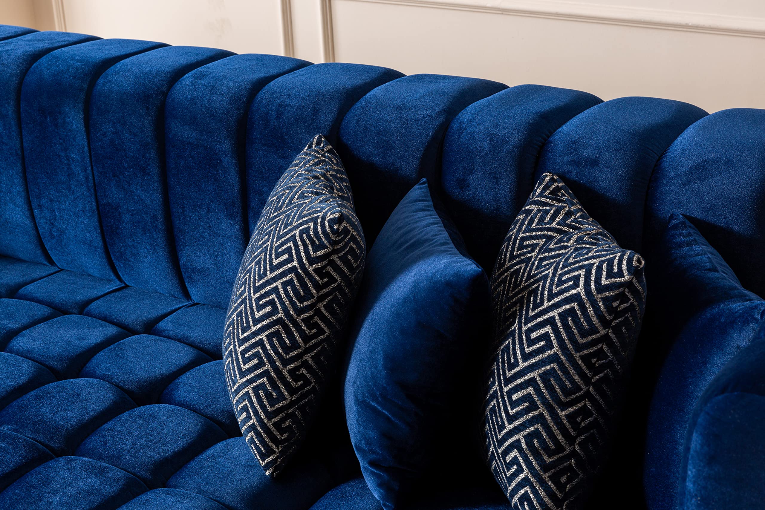 STAFFORA Sectional Sofa, Double Chaise Oversized U Shaped Couch, Ariana 7 Seater Velvet Sofa for Living Room (Blue)