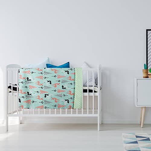 Pinko Coral Baby Blanket for Boys Girls Soft Plush Minky Blanket with Double Layer Dotted Backing,Printed Animal Bed Throws for Children (Green Forest Deer, M)